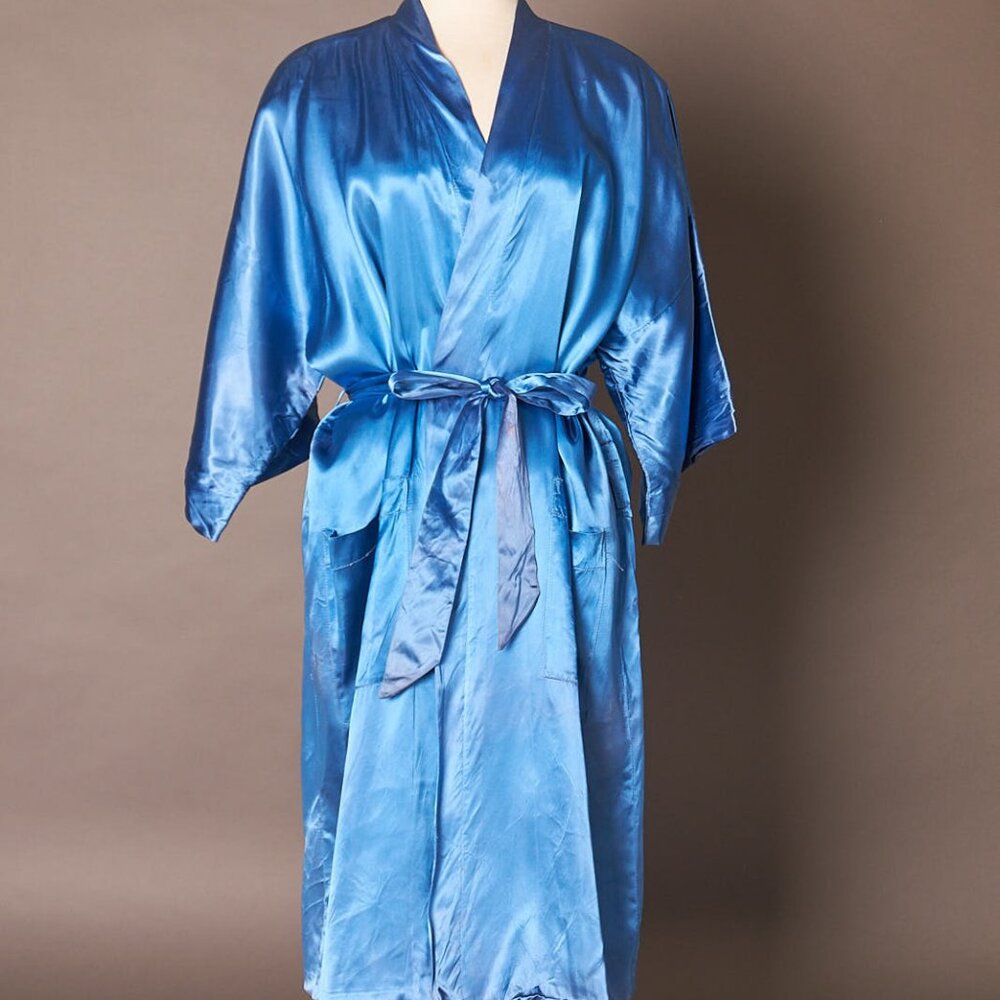 1970s Blue Shiny Smoking Countess Mara Robe - Gem